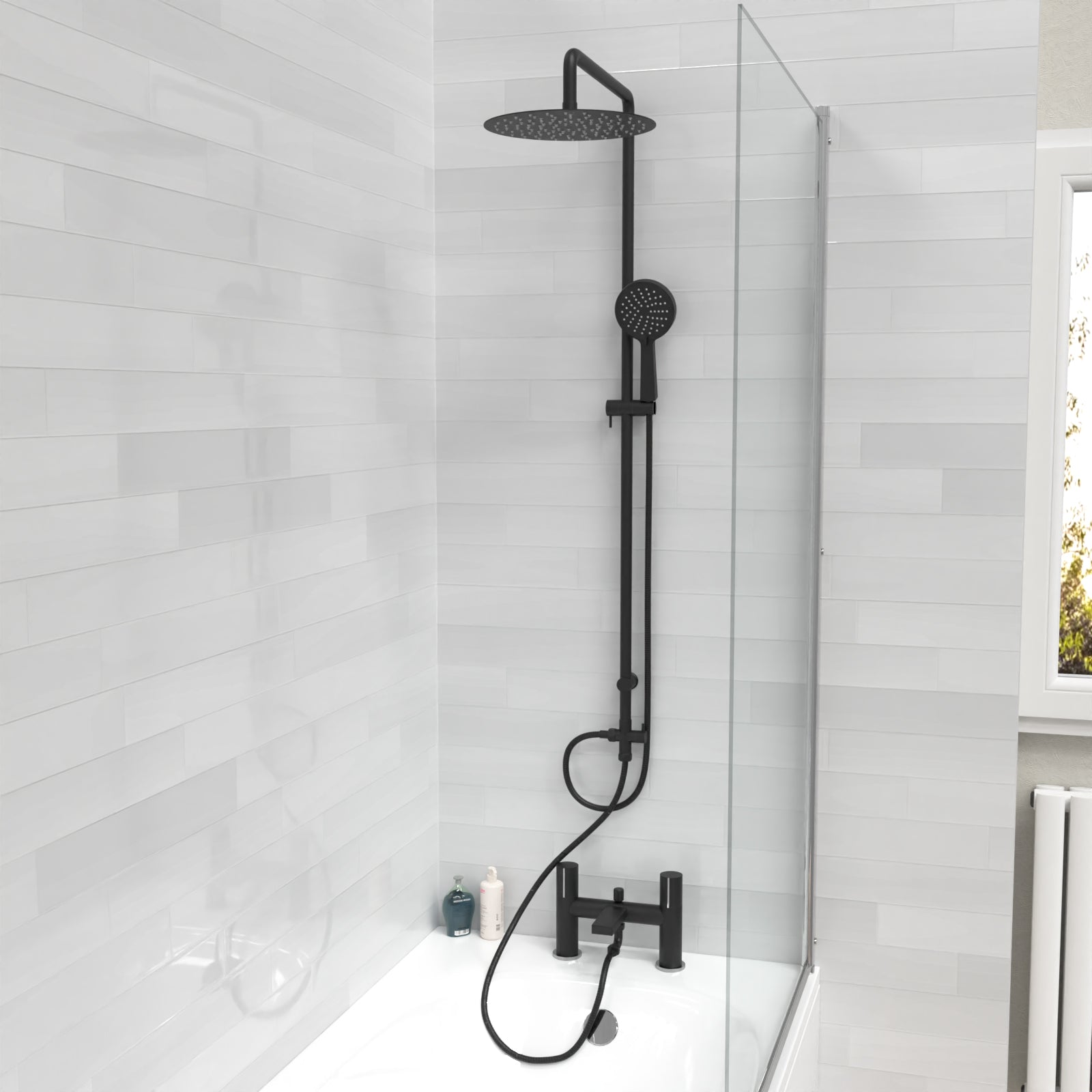 Stamford Round Riser Rail Shower Kit With Bath Mixer Tap & Handset Mat