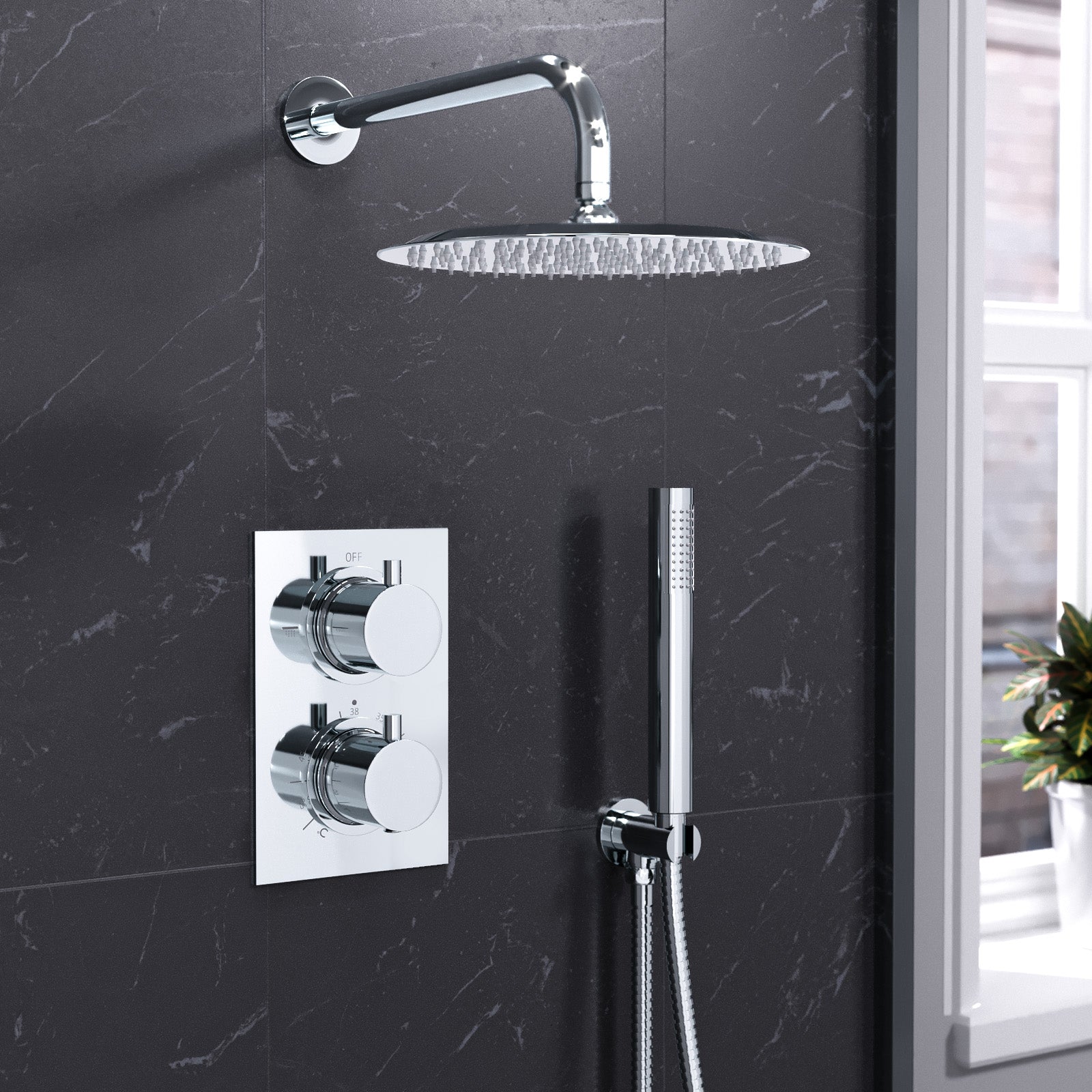 Folke 2 Dial 2 Way Round Concealed Thermostatic Shower Mixer Valve, Sh
