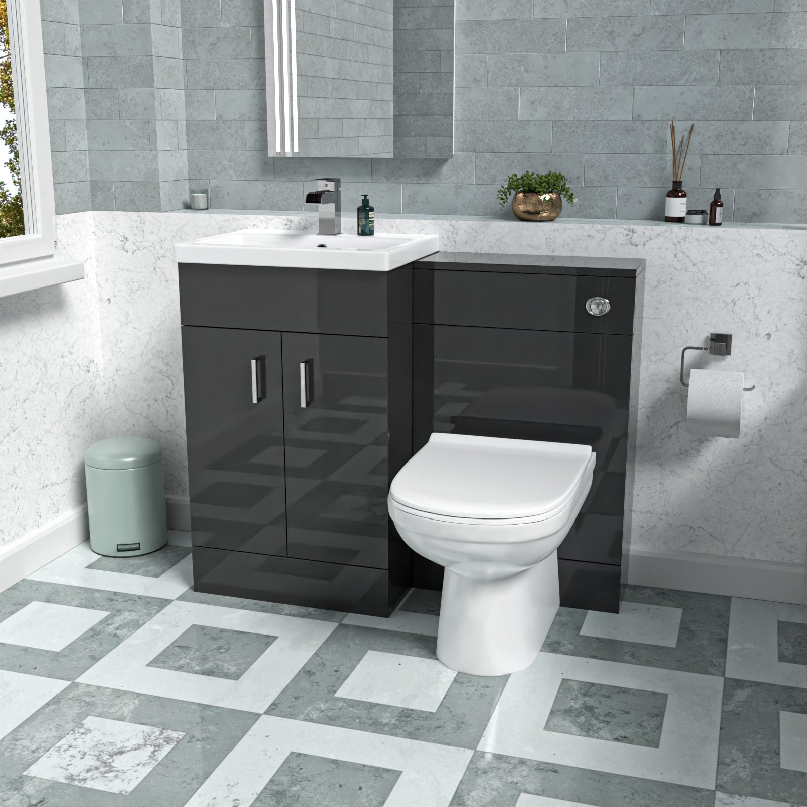 Nanuya Dark Grey 1000mm Basin Vanity & WC Unit & Back to Wall Toilet F