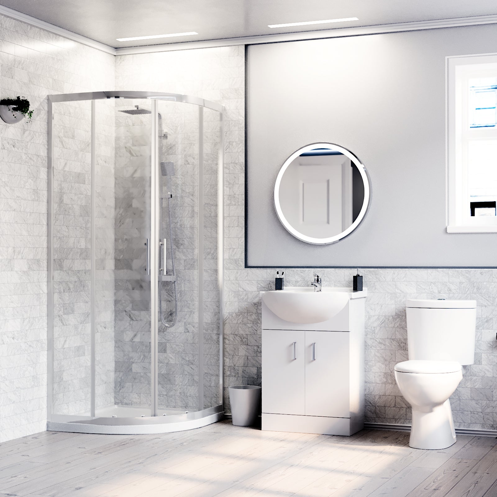 Ellen White Toilet & Vanity Unit & 800mm Quadrant Shower Enclosure Tray Set