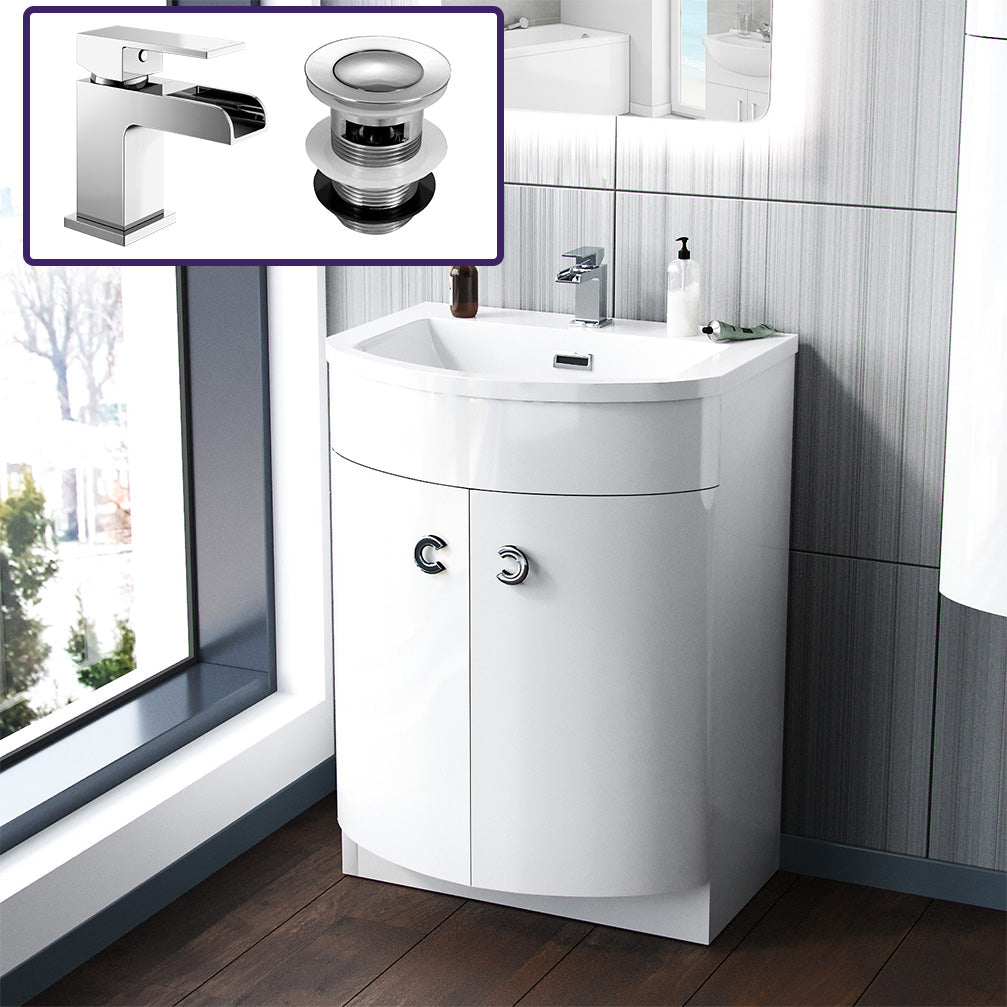Dene White Freestanding Basin Vanity Unit With Basin Mixer Tap With Wa