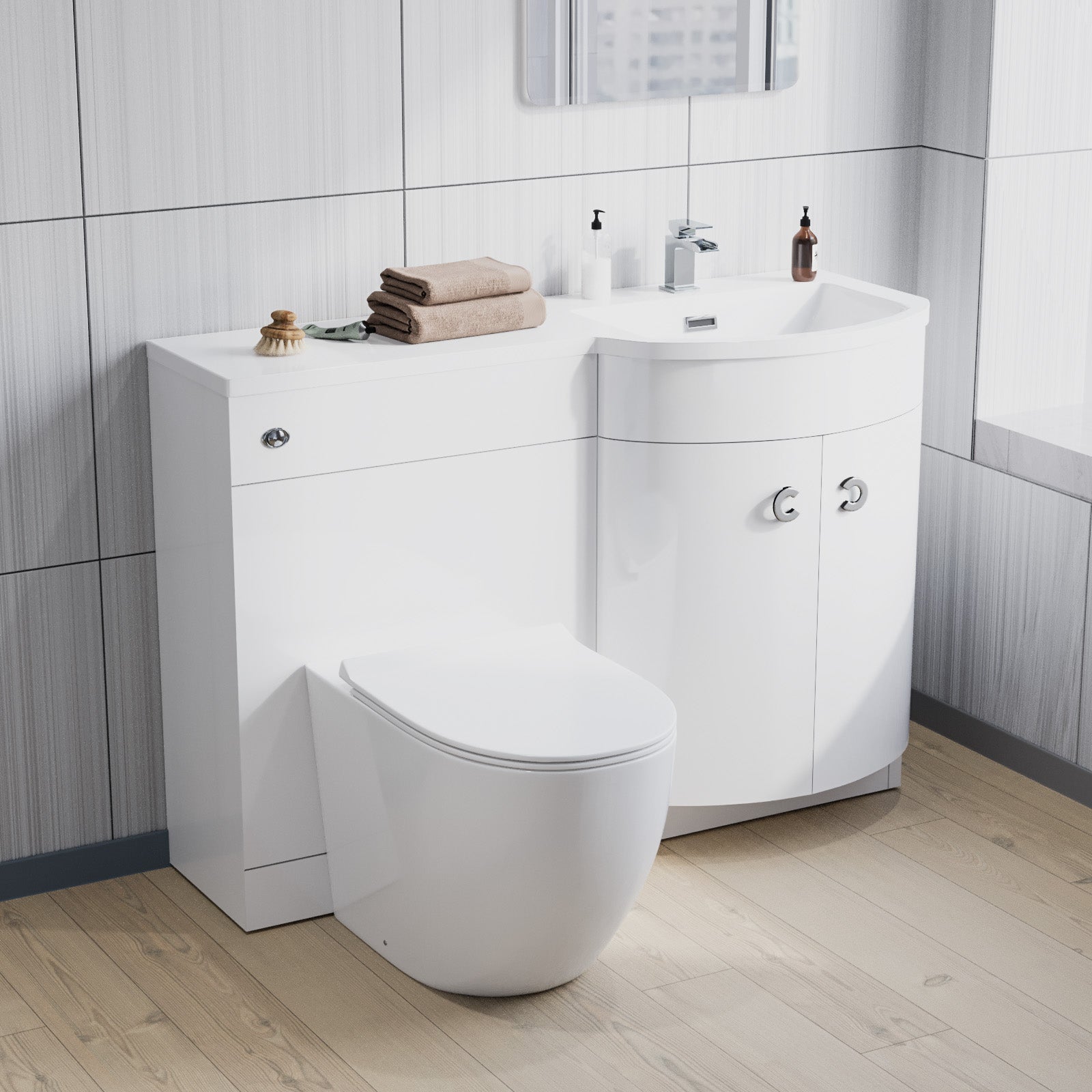 Dene White 1100 mm Right Hand Side Sink Combination Vanity Unit With R