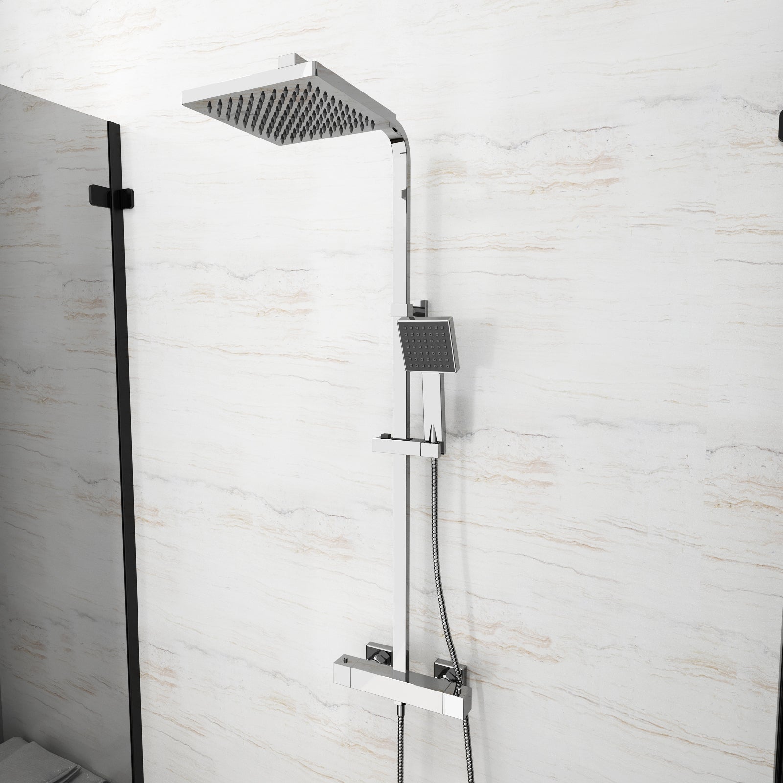 Solid Brass Thermostatic Shower Mixer Chrome With Slide Rail Kit Squar