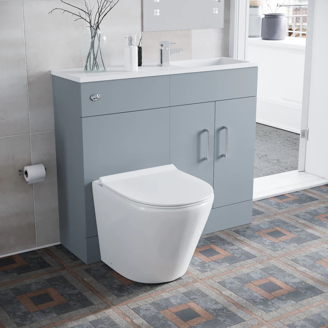 James 1000mm Slimline Matte Grey Vanity Basin & WC Unit & Round BTW To