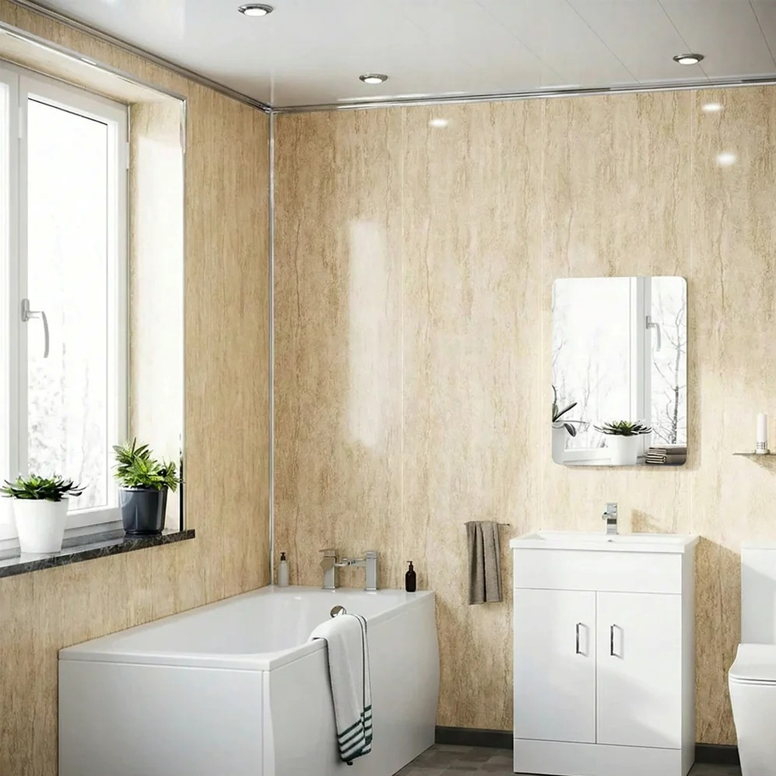 Gloss Beige Travertine Stone Waterproof PVC Wall Panel 1000mm x 2400mm