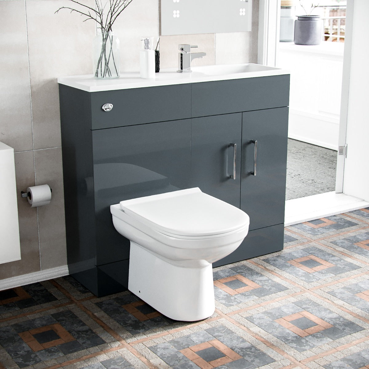 James 1000mm Anthracite Slimline Floorstanding Vanity Basin and Eslo B