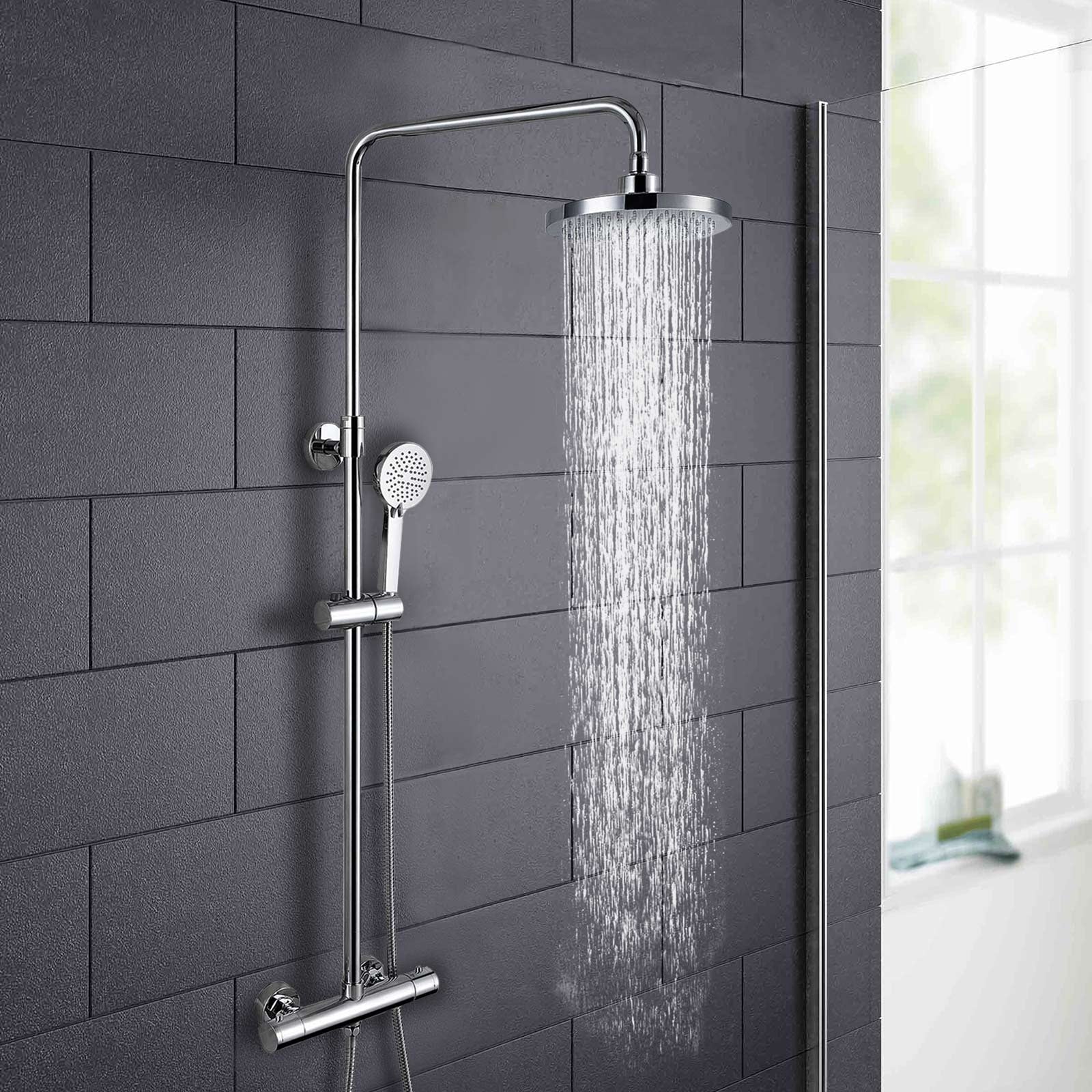Volvic Exposed Mixer Shower Cool Touch Thermostatic Bar with Riser Rai